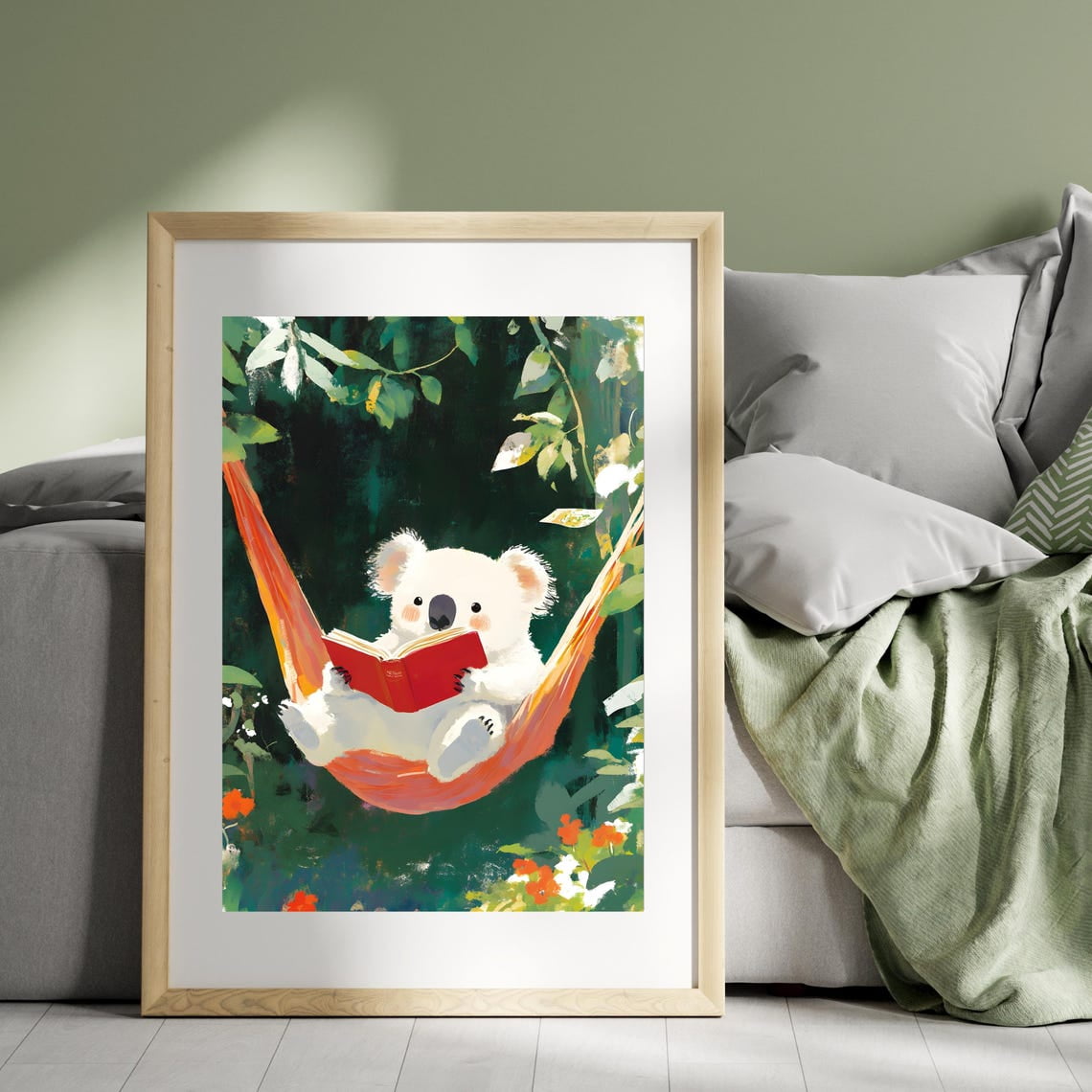 DOPAPRINT Cozy Koala Reading Poster, Adorable Koala In Hammock Art, Whimsical Forest Animal ...