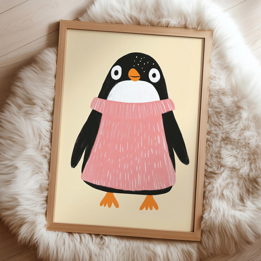 DOPAPRINT Cozy Penguin Wall Art Cute Winter Animal Poster Nursery Wall ...