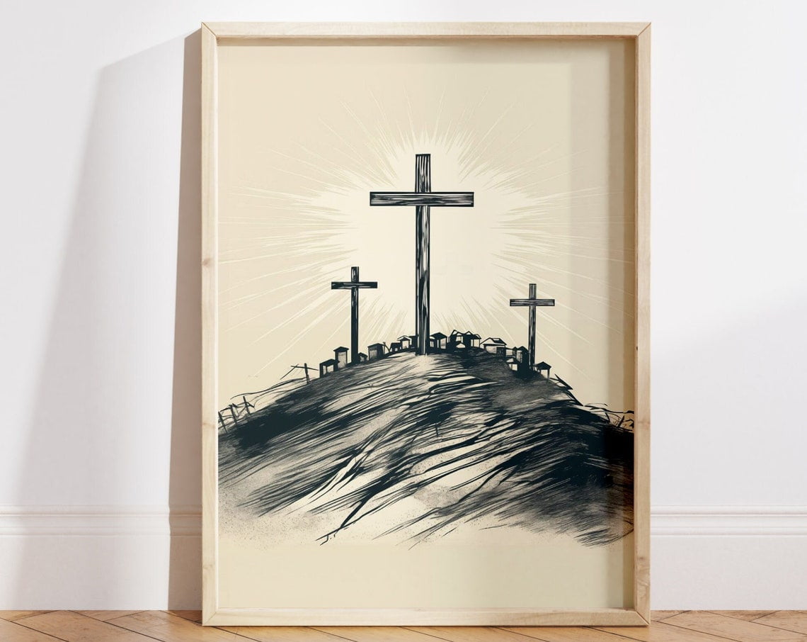 DOPAPRINT Crucifixion Poster - Religious Wall Art, Three Crosses On Golgotha Hill Christian Wall ...
