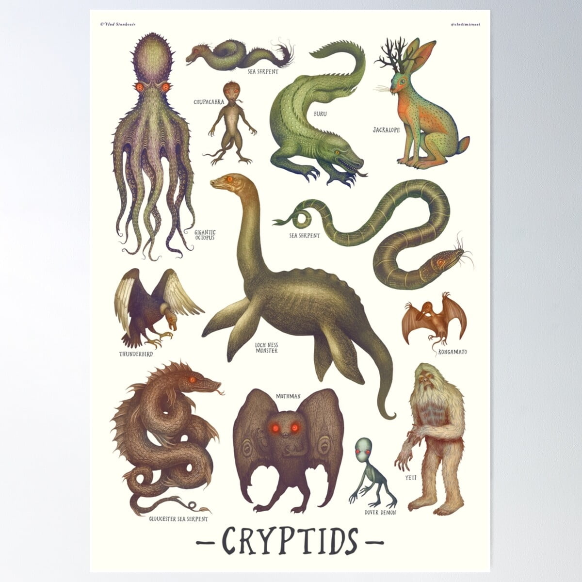 DOPAPRINT Cryptids, Cryptozoology Species Poster Wall Art, Bedroom NO ...
