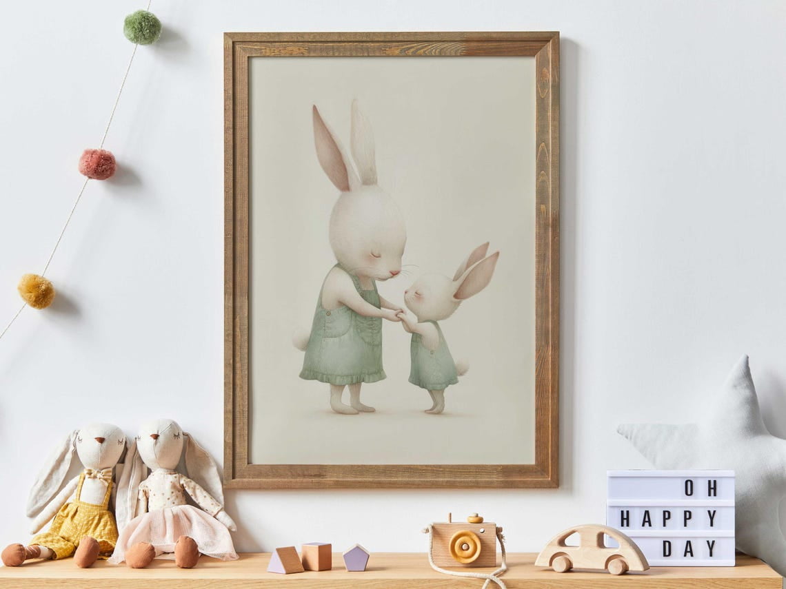 DOPAPRINT Cute Bunny Nursery Decor, Rabbit Nursery Print, Woodland Baby ...