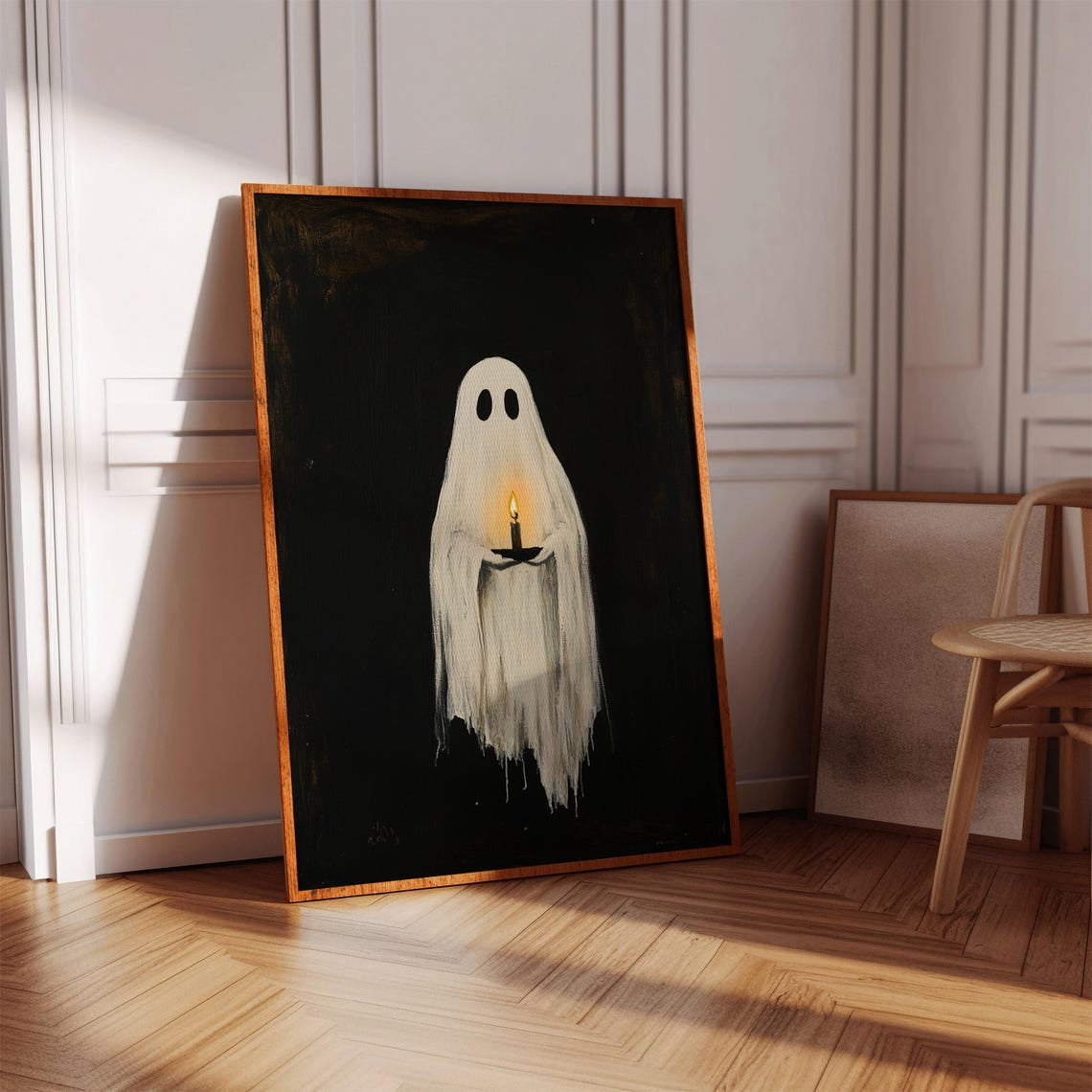 DOPAPRINT Cute Ghost With Candle In The Dark Art Print Minimal Spooky ...