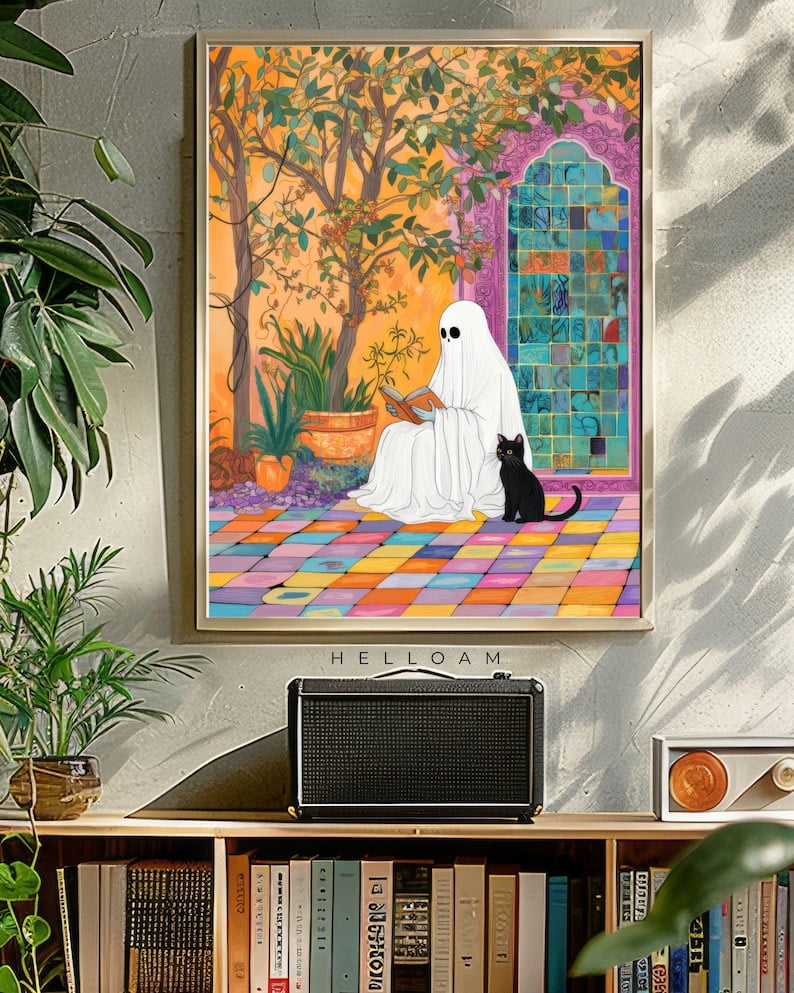 DOPAPRINT Cute Ghost Reading, Romantic Dark Academia, Moody Cottagecore ...