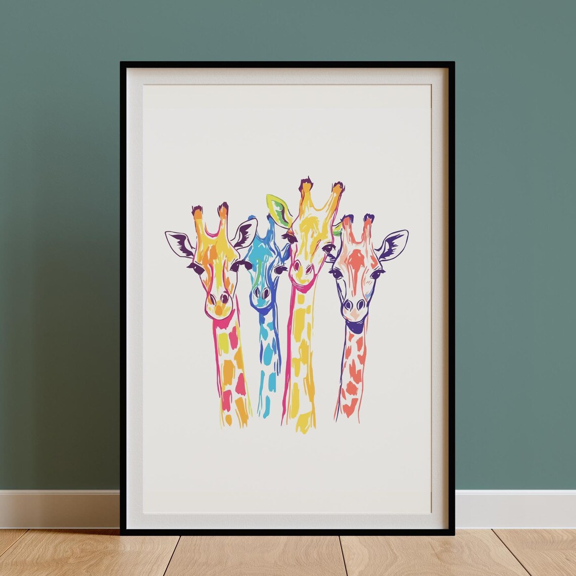 DOPAPRINT Cute Giraffes Wall Art, Bright Giraffe Print Kids Room ...