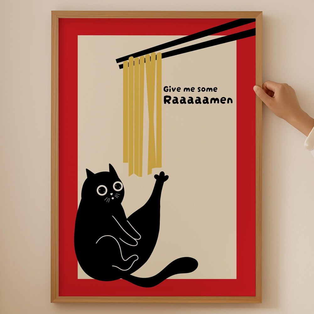 DOPAPRINT Cute Japanese Cat and Ramen Poster- Trendy Ramen Bowl Pasta ...
