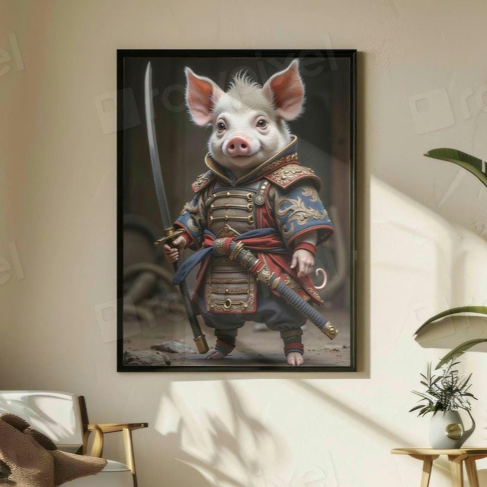 DOPAPRINT Cute Pig Samurai Print, Animal Art,Litter Pig Home Decor ...