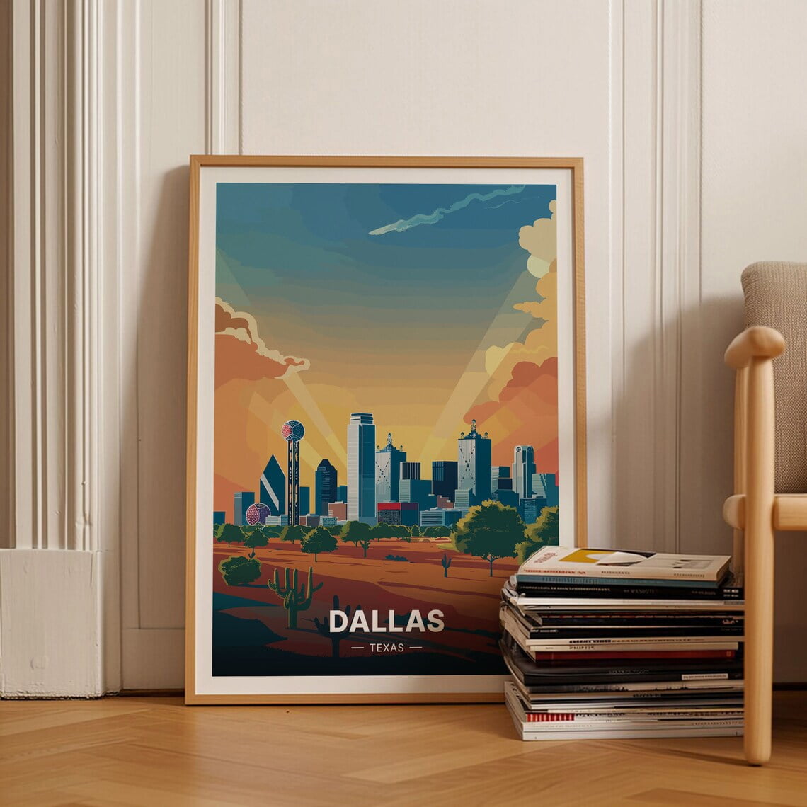 DOPAPRINT Dallas Skyline Travel Poster, Texas Landscape Wall Art, Usa ...