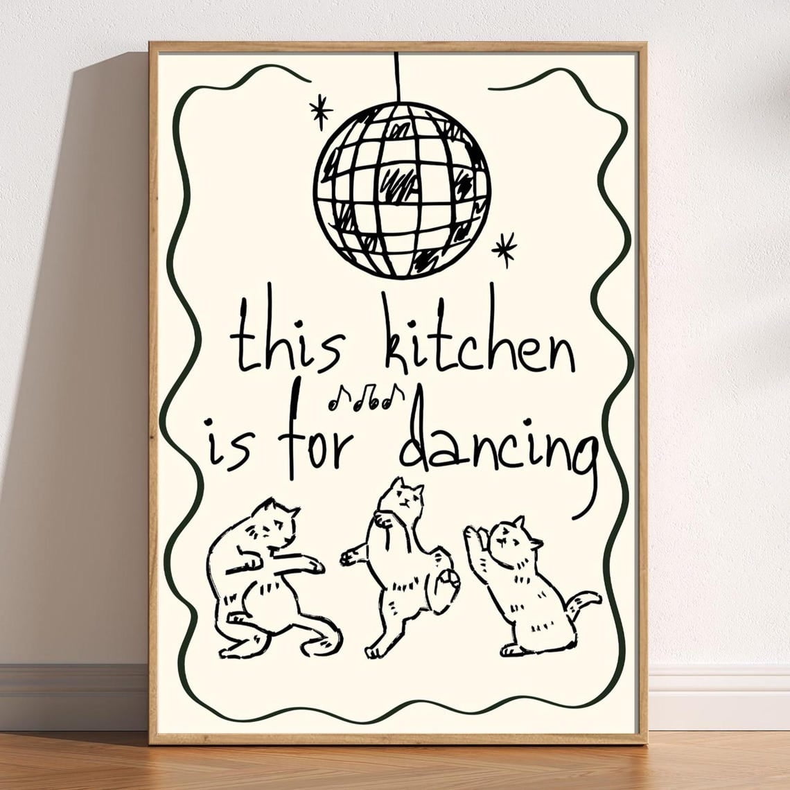 DOPAPRINT Dancing Cats Kitchen Disco Print, Hand Drawn Doodle Art, Fun ...