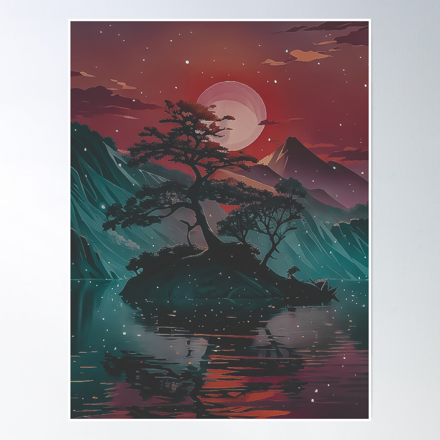 DOPAPRINT Dark Island Sunset Landscape Poster Wall Art, Modern Wall ...