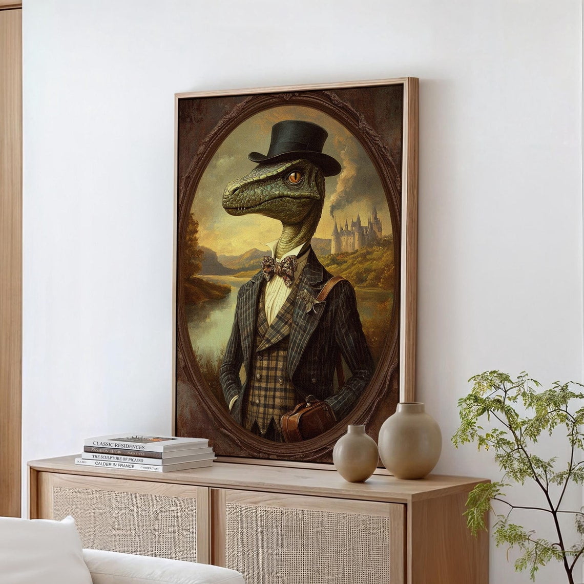 DOPAPRINT Dashing Dinosaur In Plaid Suit - Victorian Style Animal ...