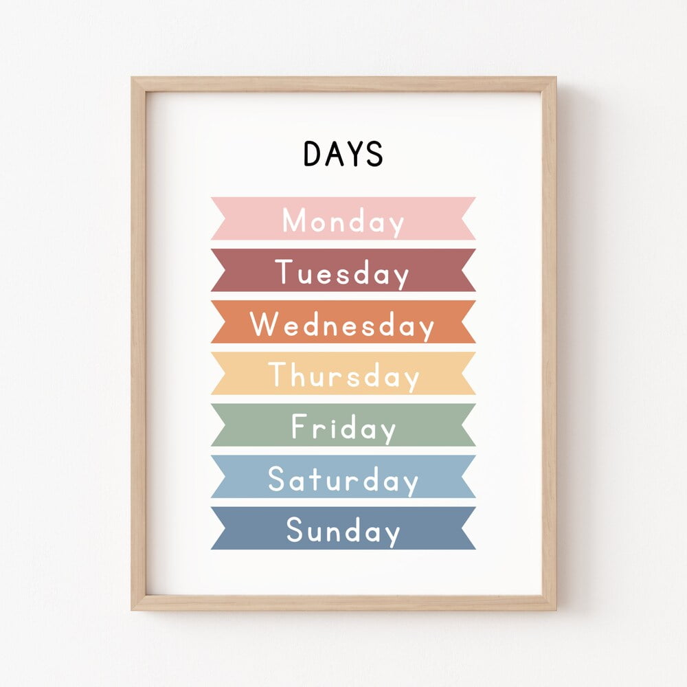 DOPAPRINT Days Of The Week Poster, Educational Wall Art, Kindergarten ...