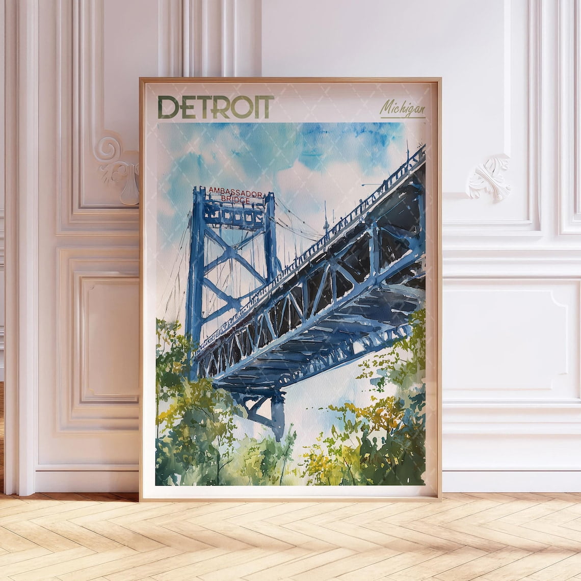 DOPAPRINT Detroit Watercolor Style Art Print - Michigan Print - Usa ...
