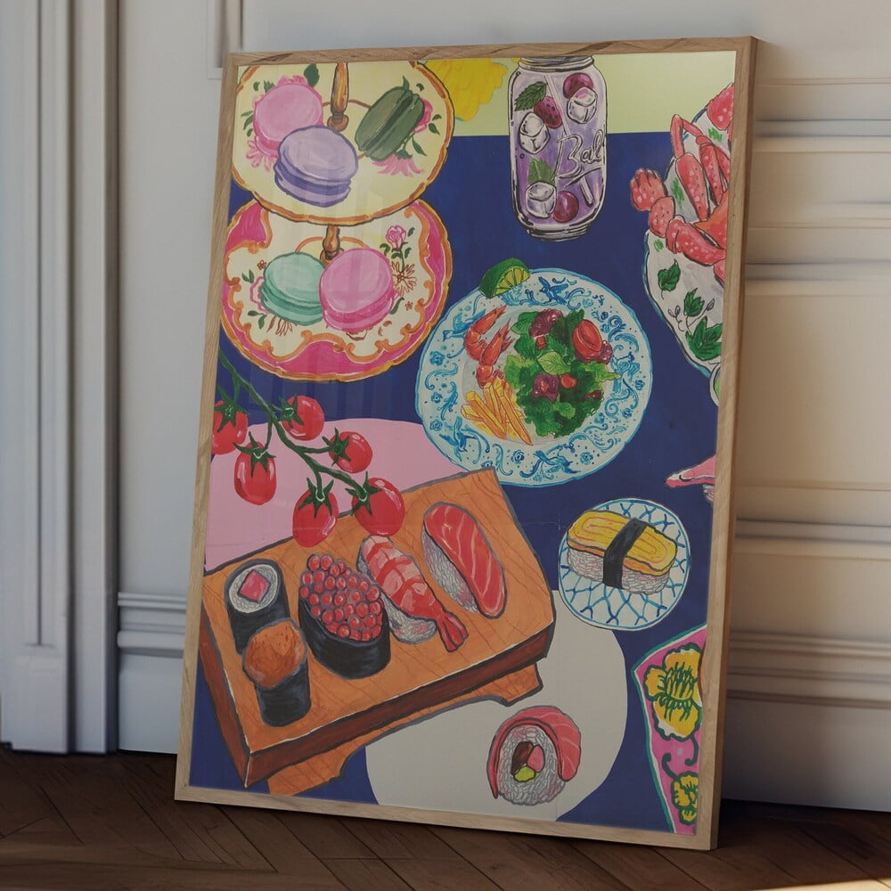 DOPAPRINT Dinner Table Food Print, Retro Food Art, Vintage Kitchen ...