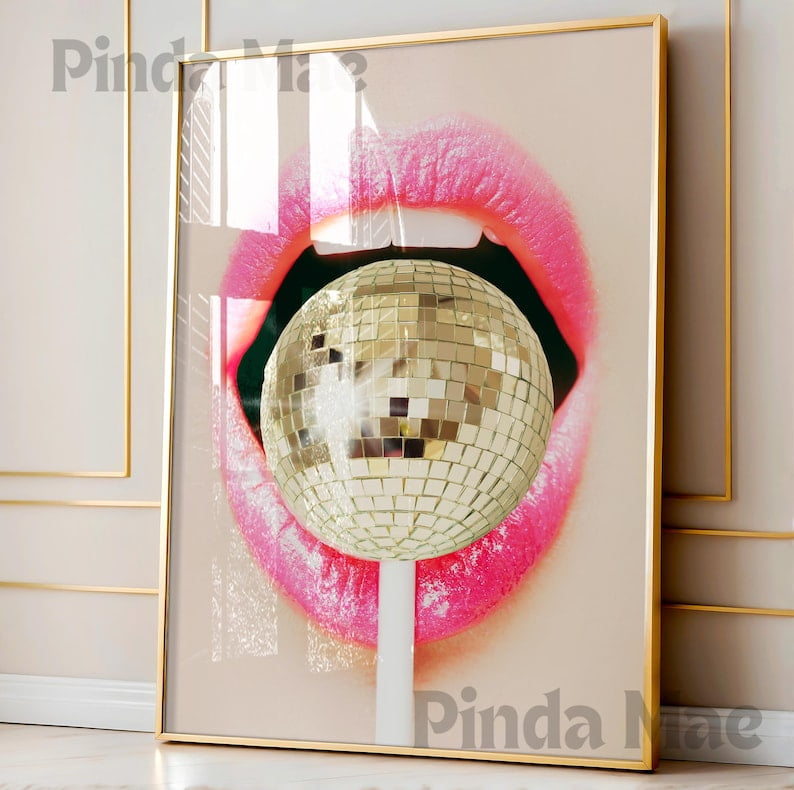 DOPAPRINT Disco Ball Art, Gold Disco Ball Poster, Trendy Disco Lollipop ...