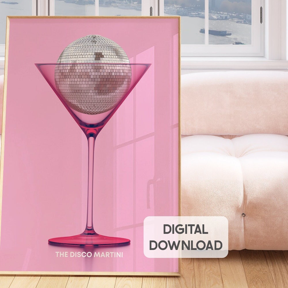 DOPAPRINT Disco Bar Cart Art, Disco Home Decor, Disco Ball Art, Girly ...