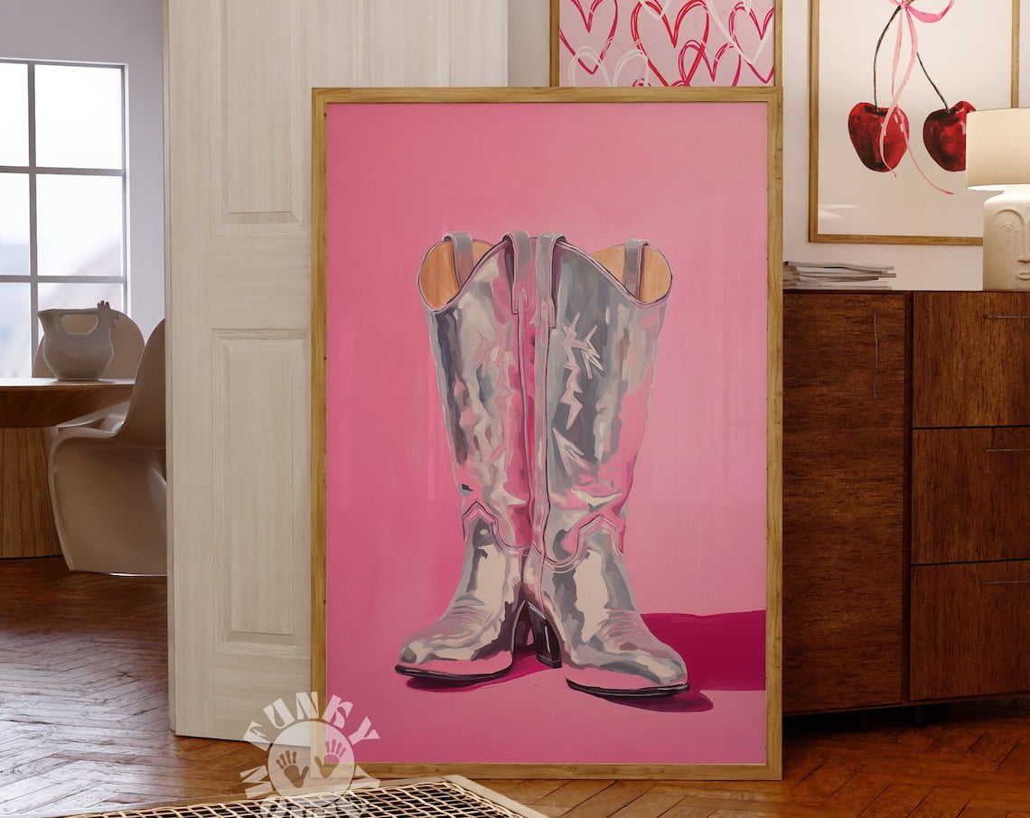 DOPAPRINT Disco Cowgirl Boots Print, Silver Cowboy Boots Western ...
