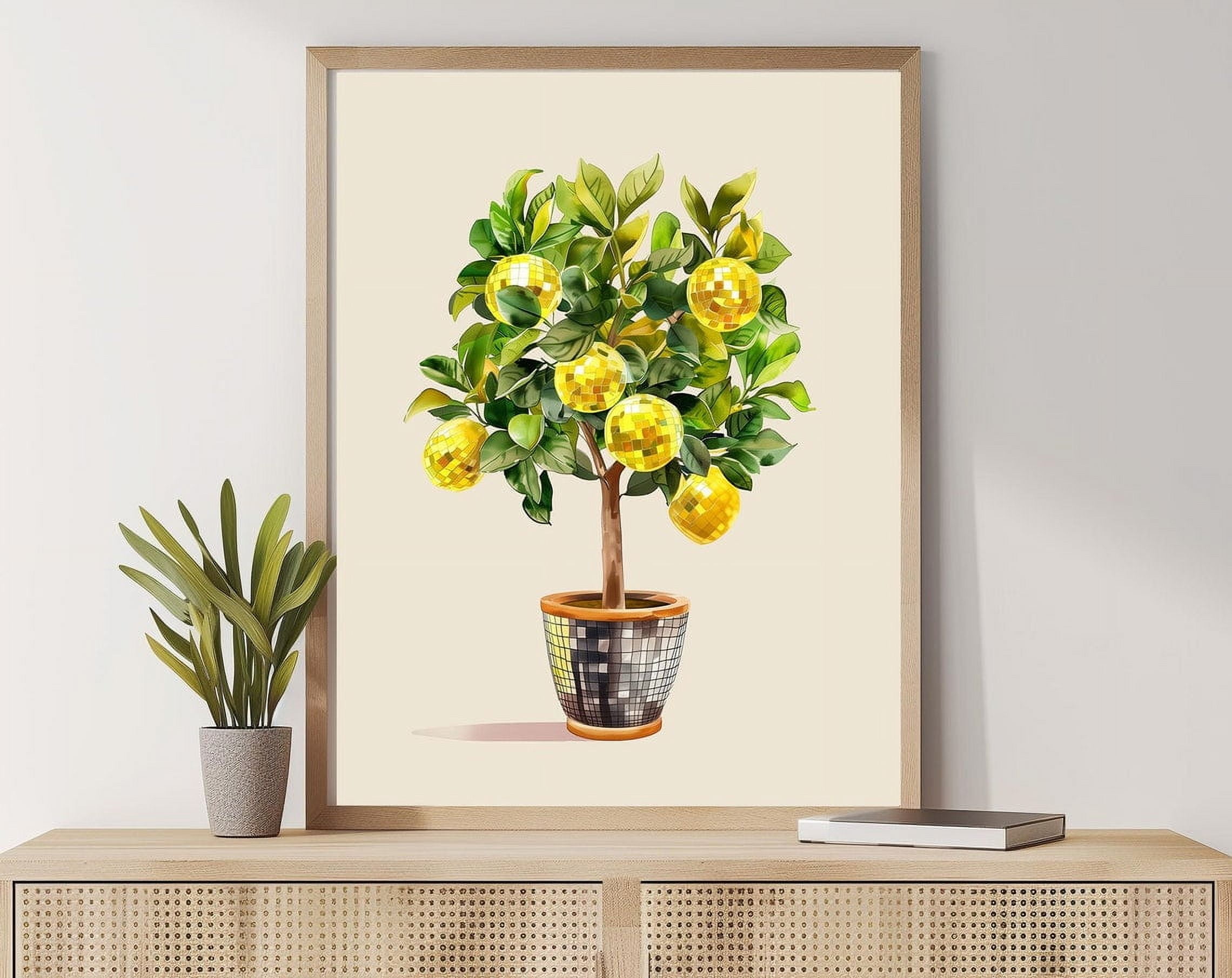 DOPAPRINT Disco Lemons Art Print, Retro Lemon Tree Disco Mirror Ball ...