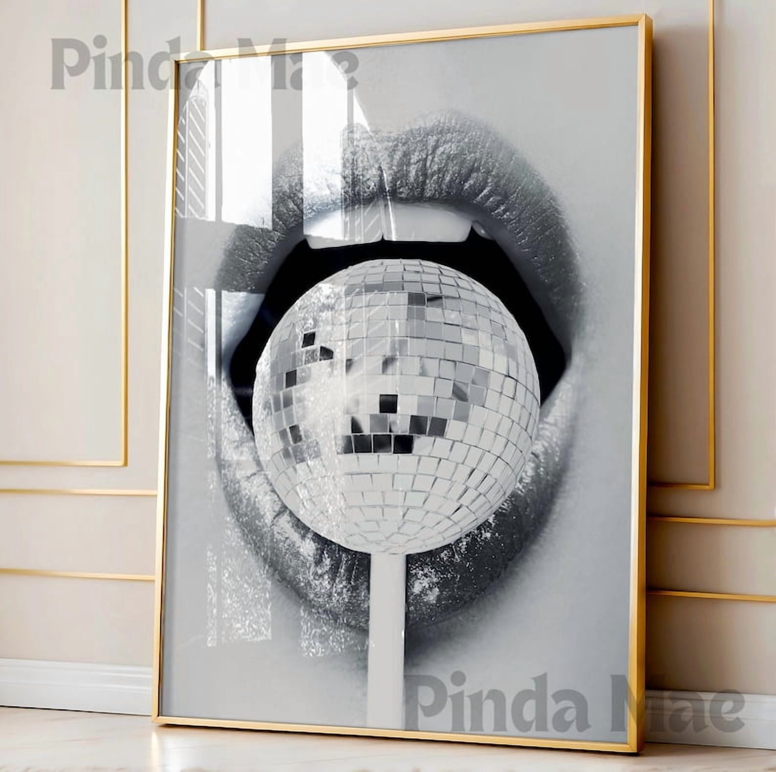 DOPAPRINT Disco Lollipop Physical Print Disco Ball Wall Art Black And ...