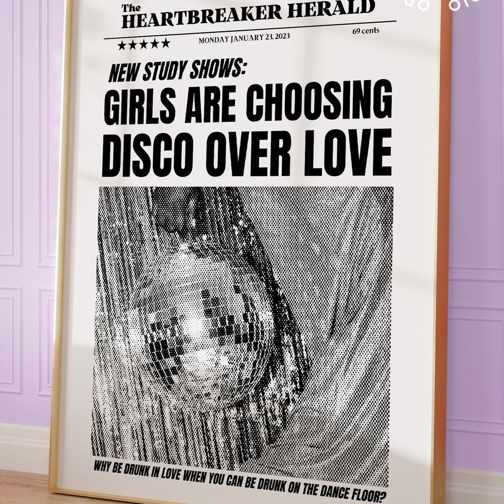 DOPAPRINT Disco Poster, Bar Cart Decor Newspaper Print, Girly Room ...