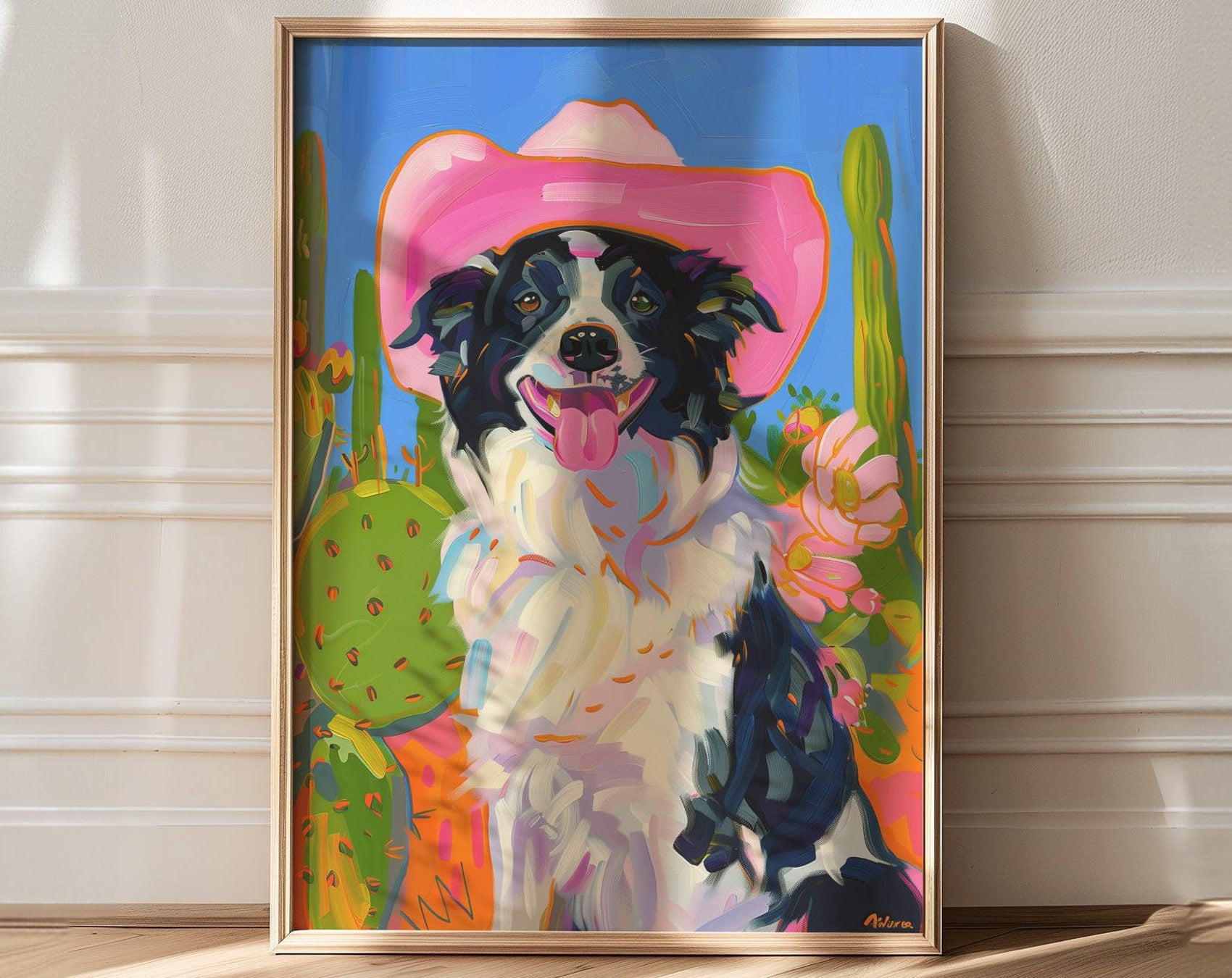 DOPAPRINT Dog in Cowboy Hat, Cowgirl Home Decor, Preppy Dog Art, Trendy ...