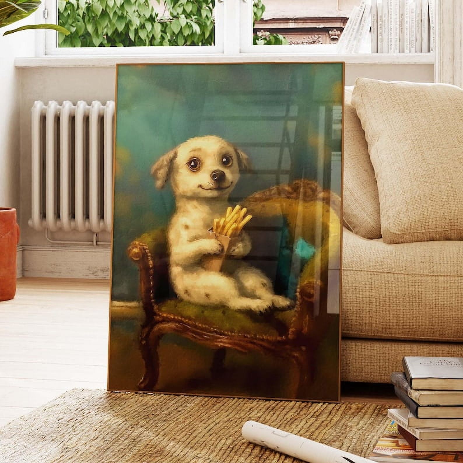 DOPAPRINT Dog with French Fries Box Print, Cute Dog Classic Painting ...