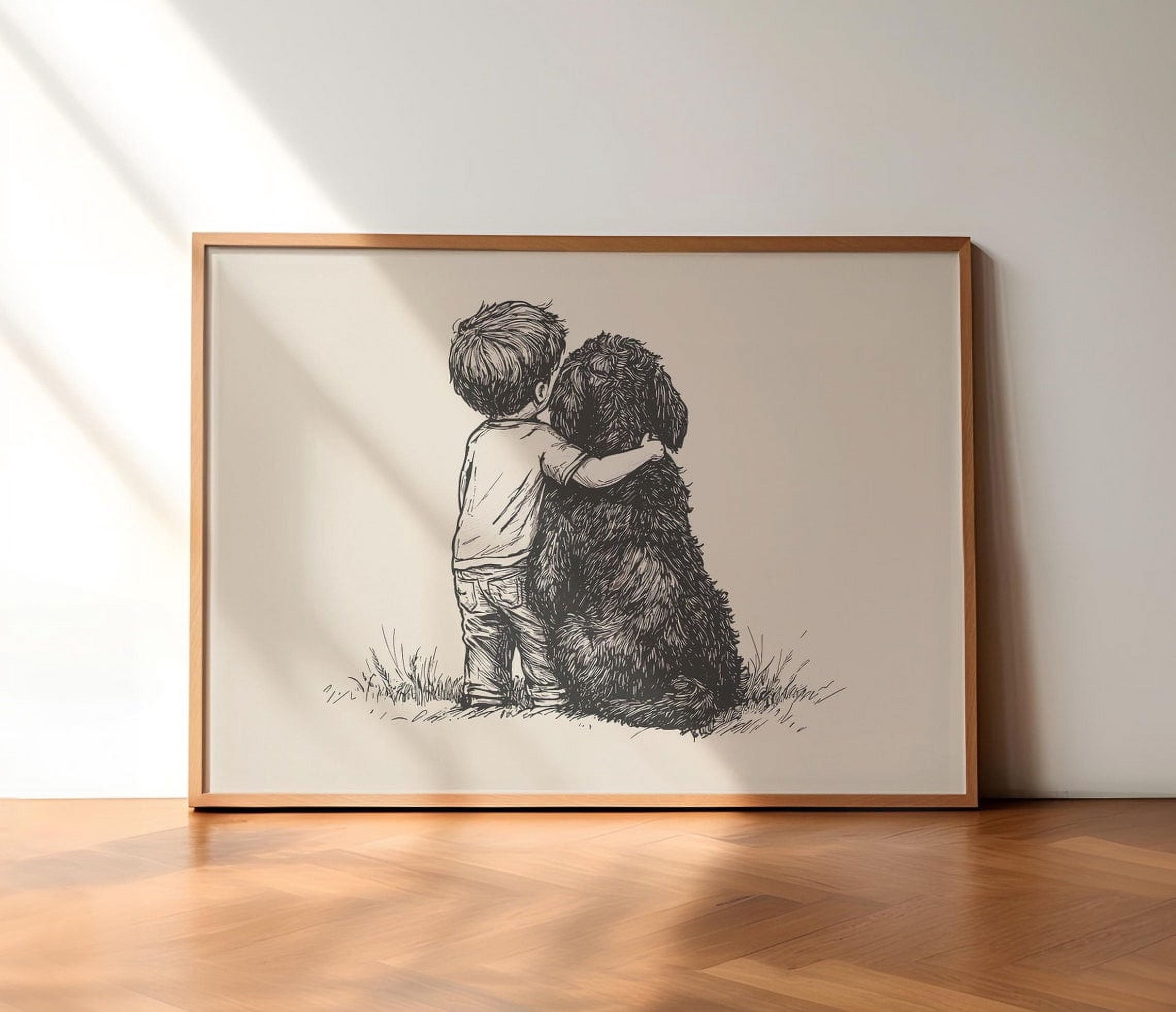 DOPAPRINT Dog Painting, Boy And A Bernedoodle Poster, Dog Retro Art ...