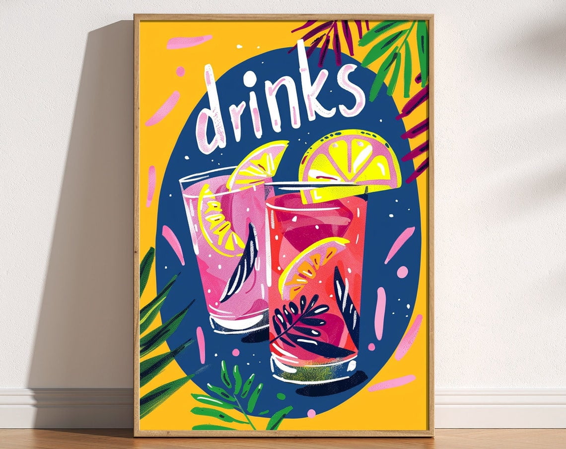 DOPAPRINT Drinks Colourful Summer Print, Retro Cocktail Poster ...