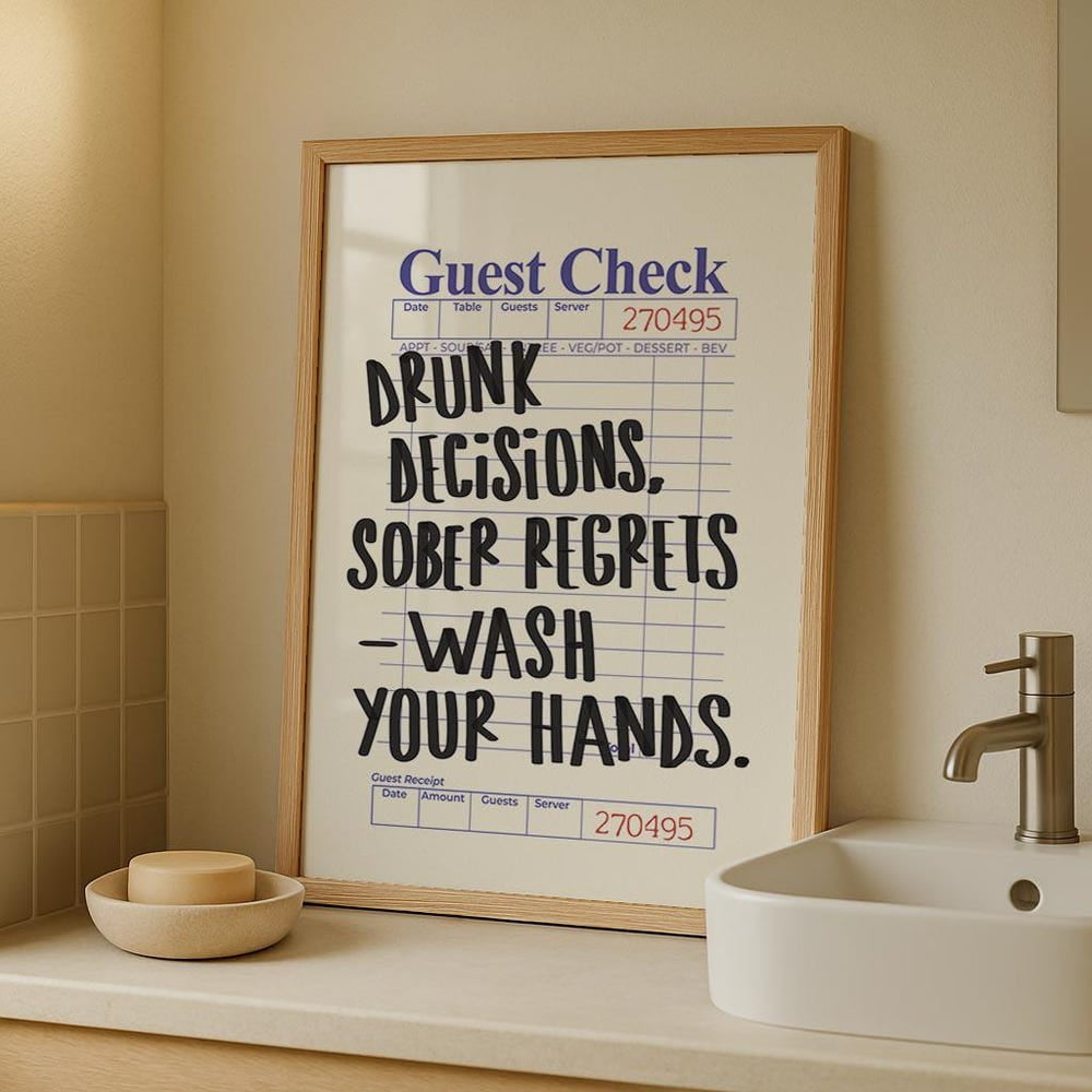 DOPAPRINT Drunk Decisions Sober Regrets Guest Check Bathroom Wall Art ...