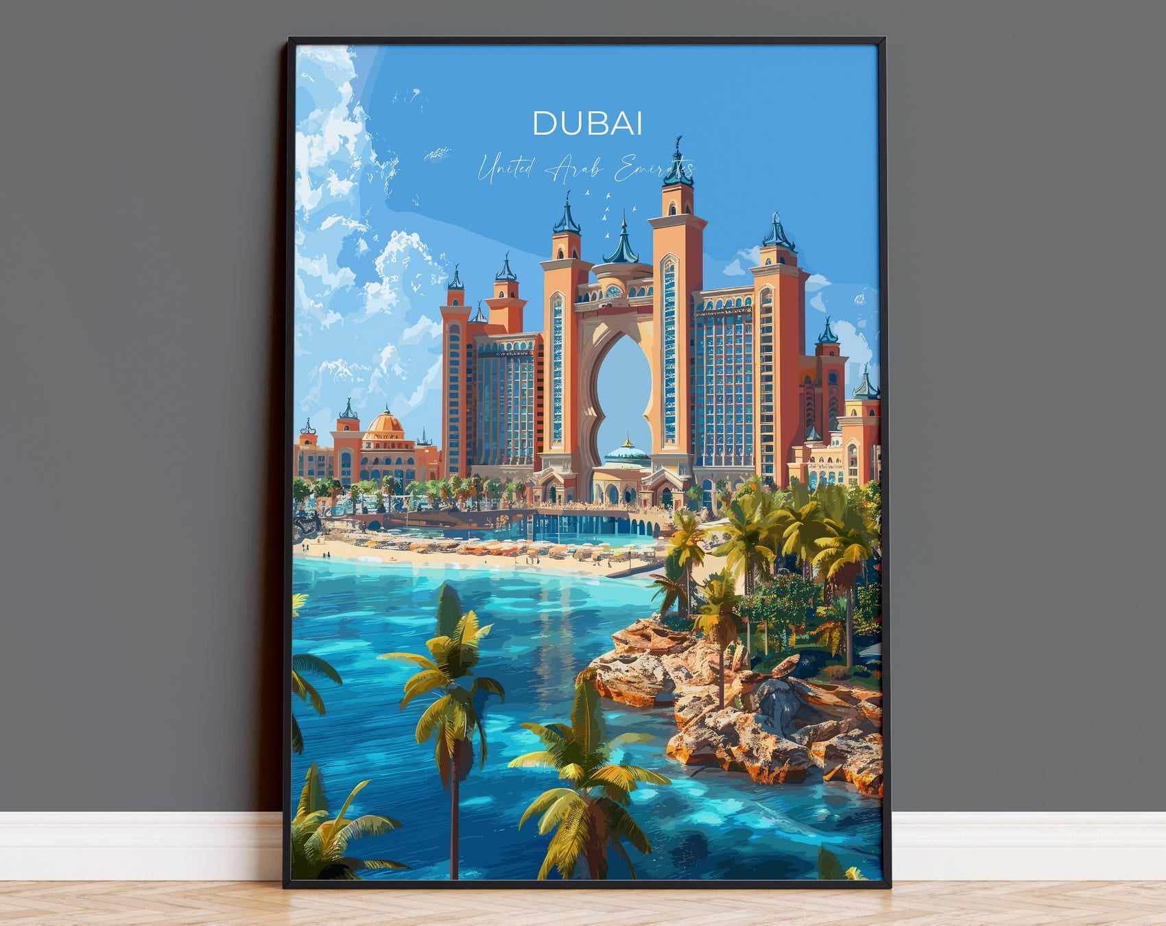 DOPAPRINT Dubai Travel Poster, Travel Print of Dubai, Palm Jumeirah ...
