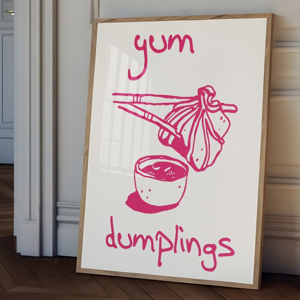DOPAPRINT Dumplings Print, Pink Kitchen Decor, Food Print, Gyoza, hand ...