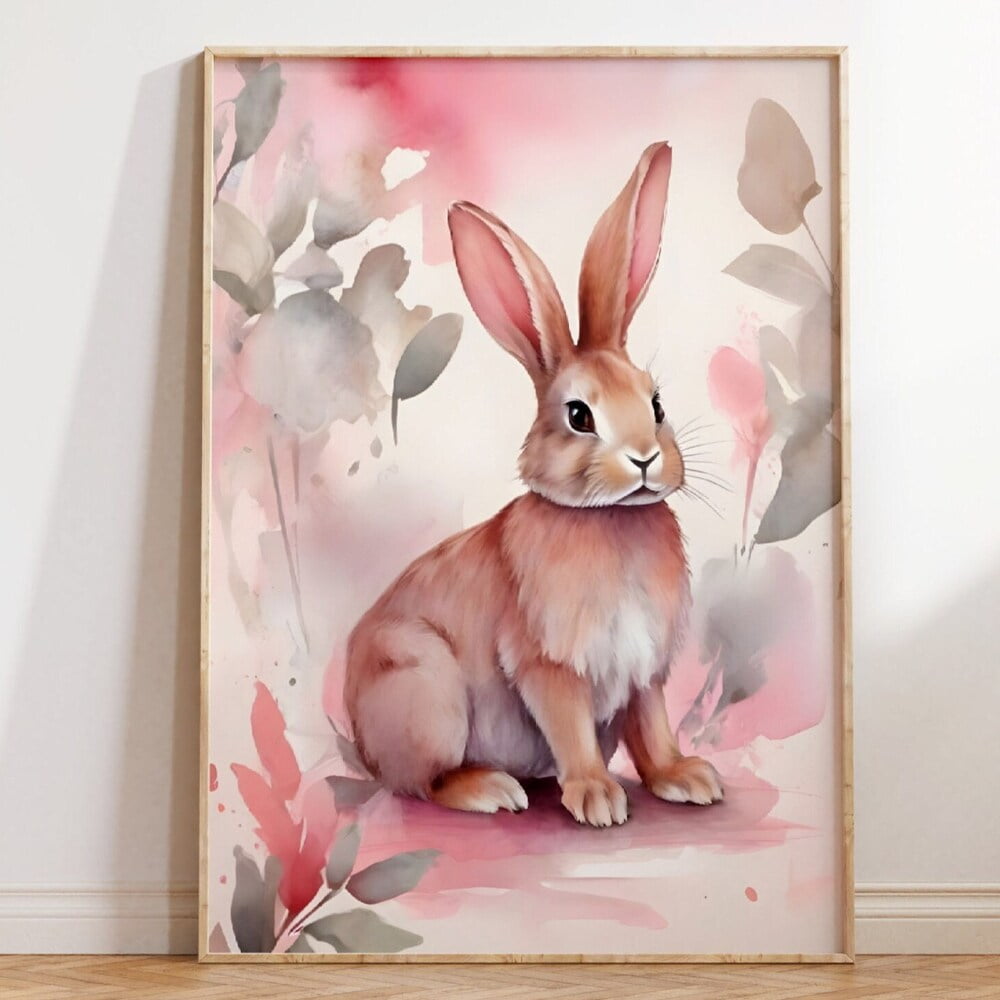 DOPAPRINT Easter Bunny Wall Art, Easter Gift, Pink Nursery Decor, Bunny ...