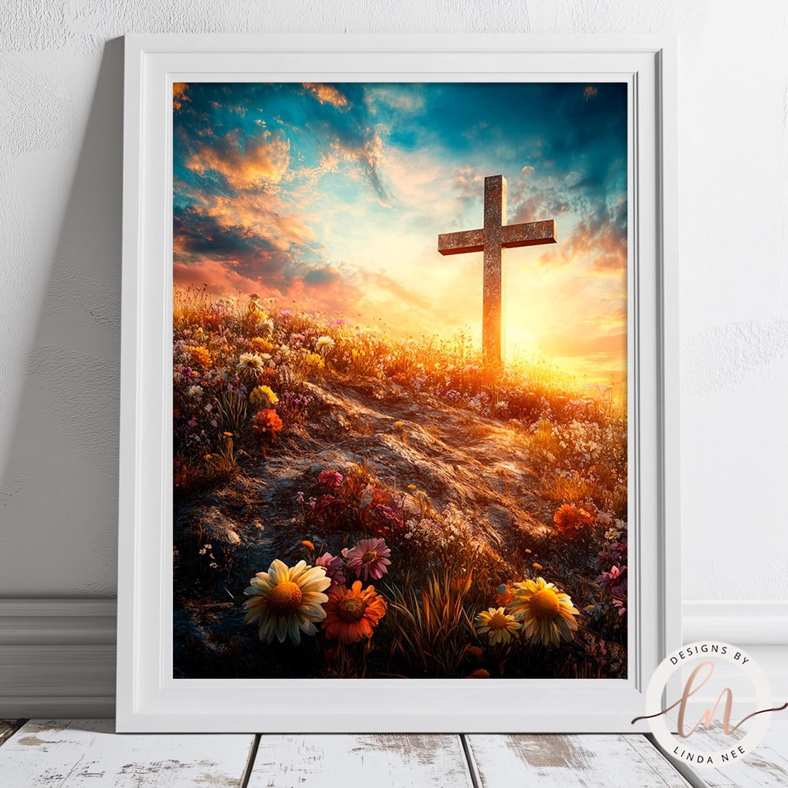 DOPAPRINT Easter Christian Wall Art, He Is Risen Cross On Mountain Oil ...