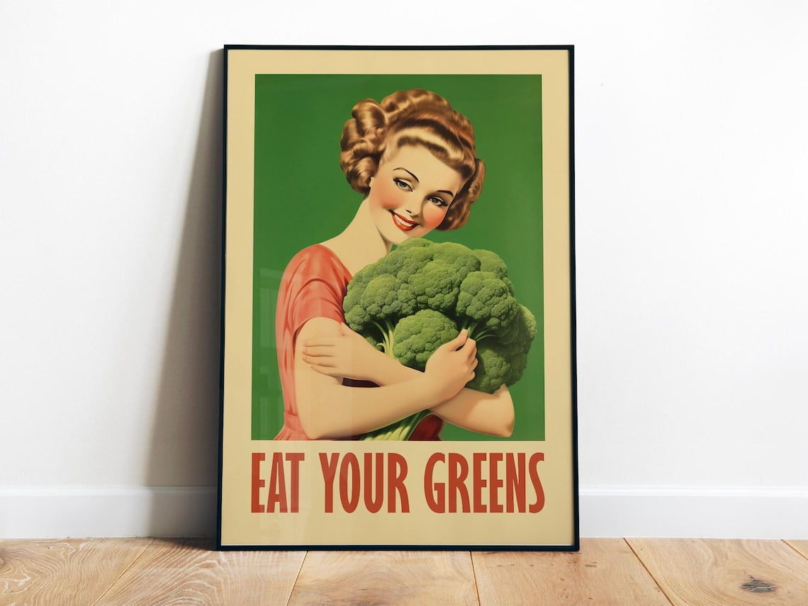 DOPAPRINT Eat Your Greens Poster Broccoli Print Vintage Kitchen Wall ...