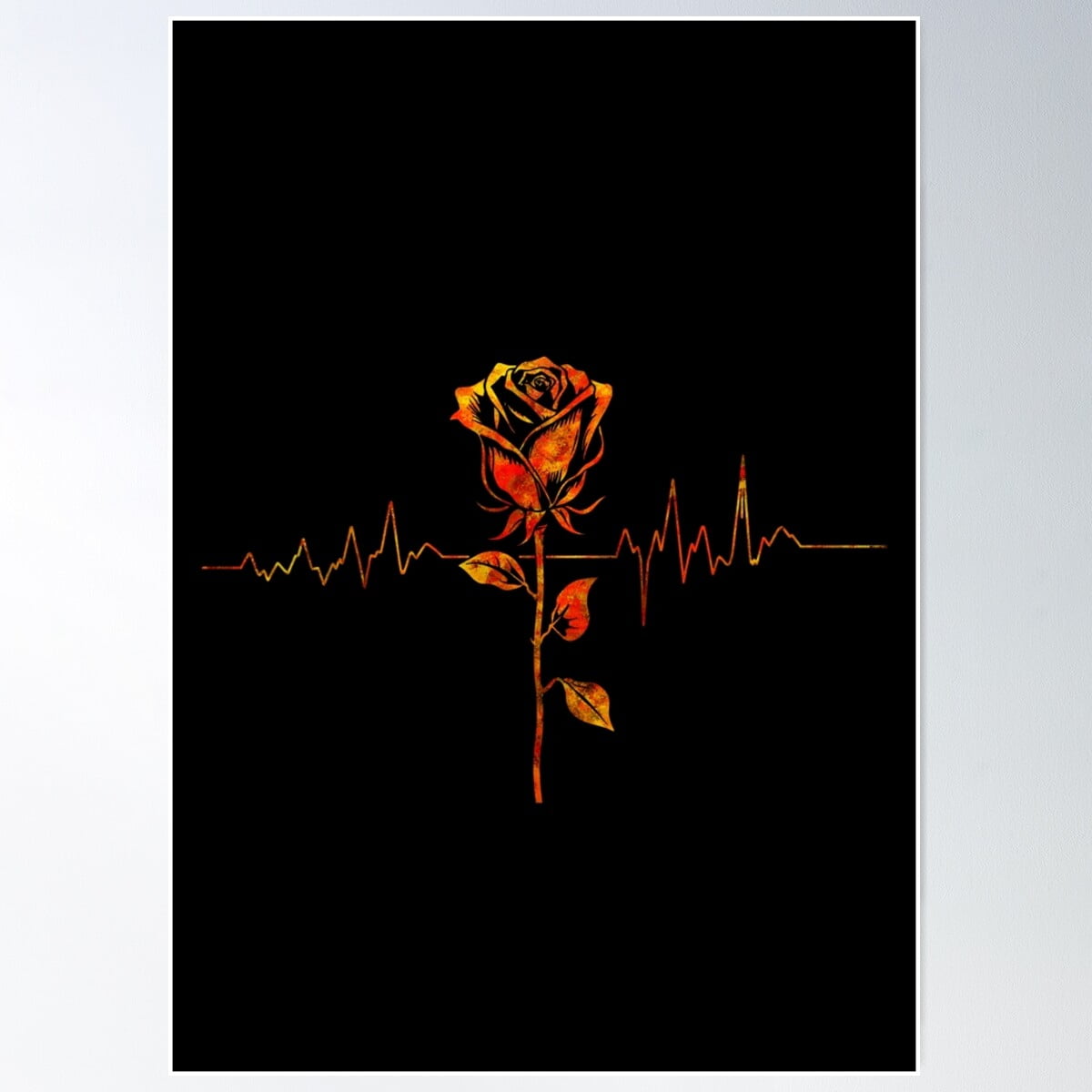 DOPAPRINT Ecg Burning Rose Fiery Heartbeat Poster Wall Art, Modern Wall ...