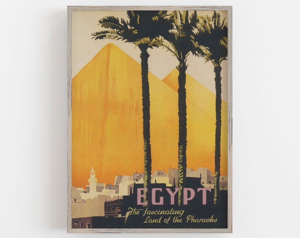 DOPAPRINT Egypt Travel Print, Palm Trees, Great Pyramids, Vintage ...