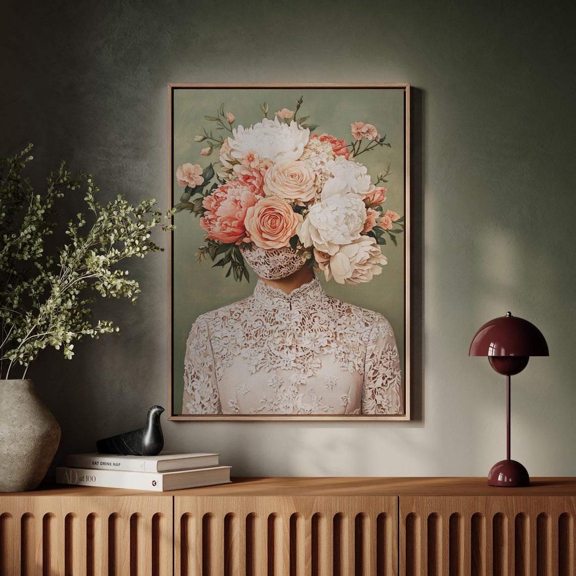 DOPAPRINT Elegant Floral Portrait Oil Painting Woman In Lace With ...