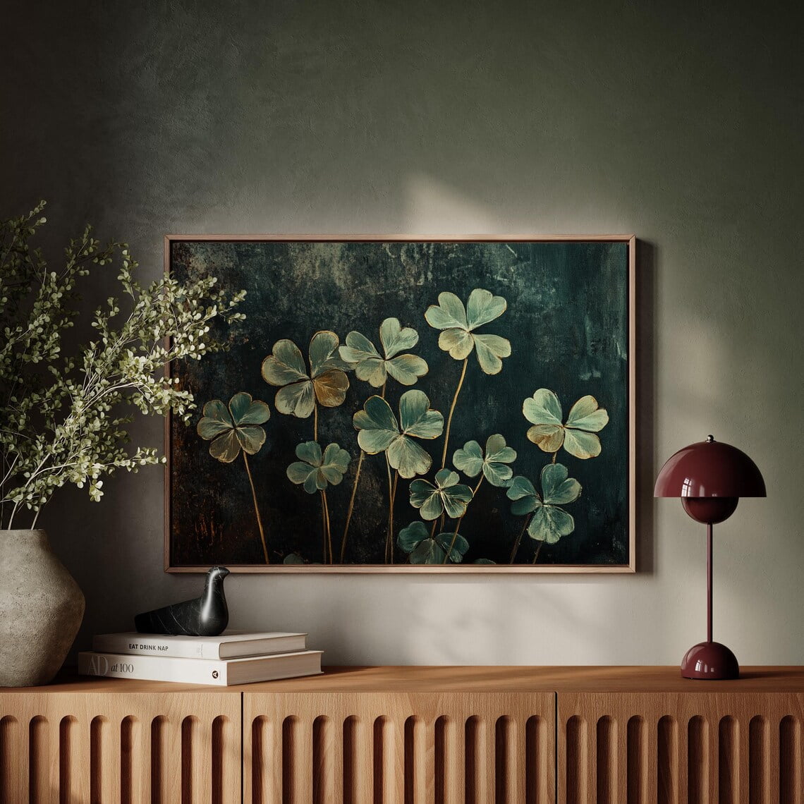 DOPAPRINT Elegant Golden-Toned Clover Wall Art - Nature-Inspired ...