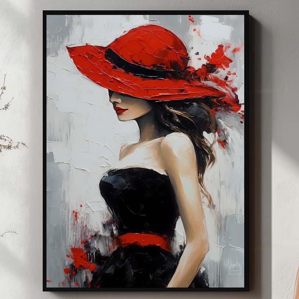 DOPAPRINT Elegant Woman Wall Art Fashion Illustration Print Red Hat ...