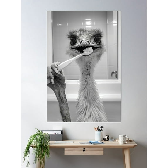 DOPAPRINT Emu Brushing Teeth, Funny Animal Photo Art Poster Wall Art ...