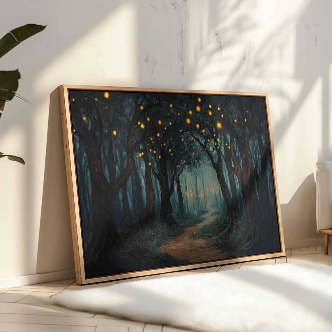 DOPAPRINT Enchanted Forest Wall Art - Magical Woodland Path With Glowing Lights For Hangable ...