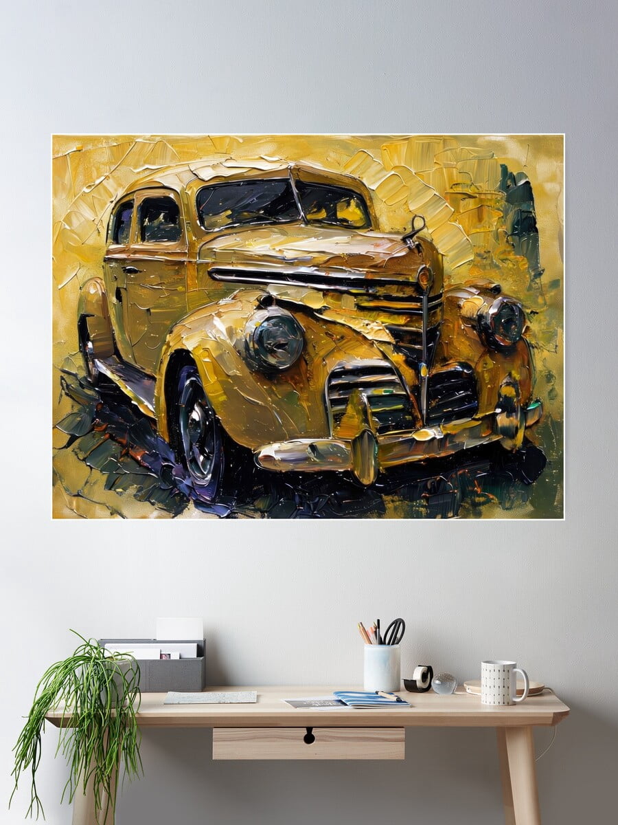 DOPAPRINT Expressionist Vintage Car Painting - Classic Auto Wall Art ...