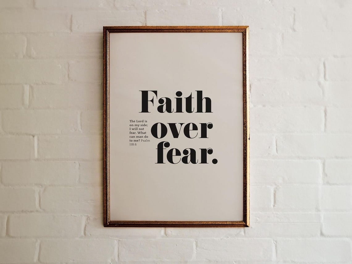 DOPAPRINT Faith Over Fear Print, Psalm 118 6, Christian Bible Art Verse ...