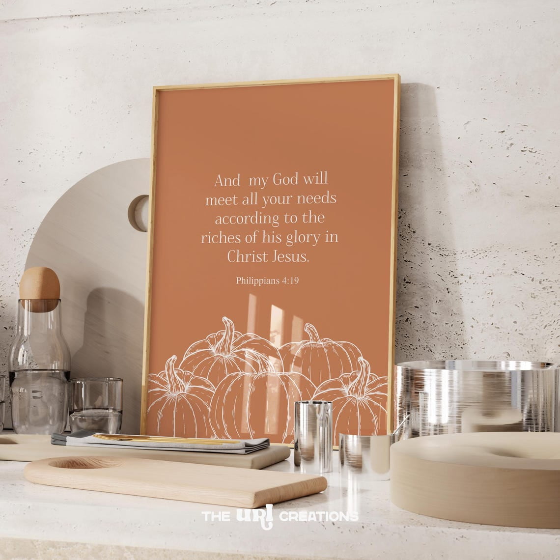 DOPAPRINT Fall Christian Wall Art, Autumn, Rust Orange Pumpkin Bible Verse Wall Art, Boho ...