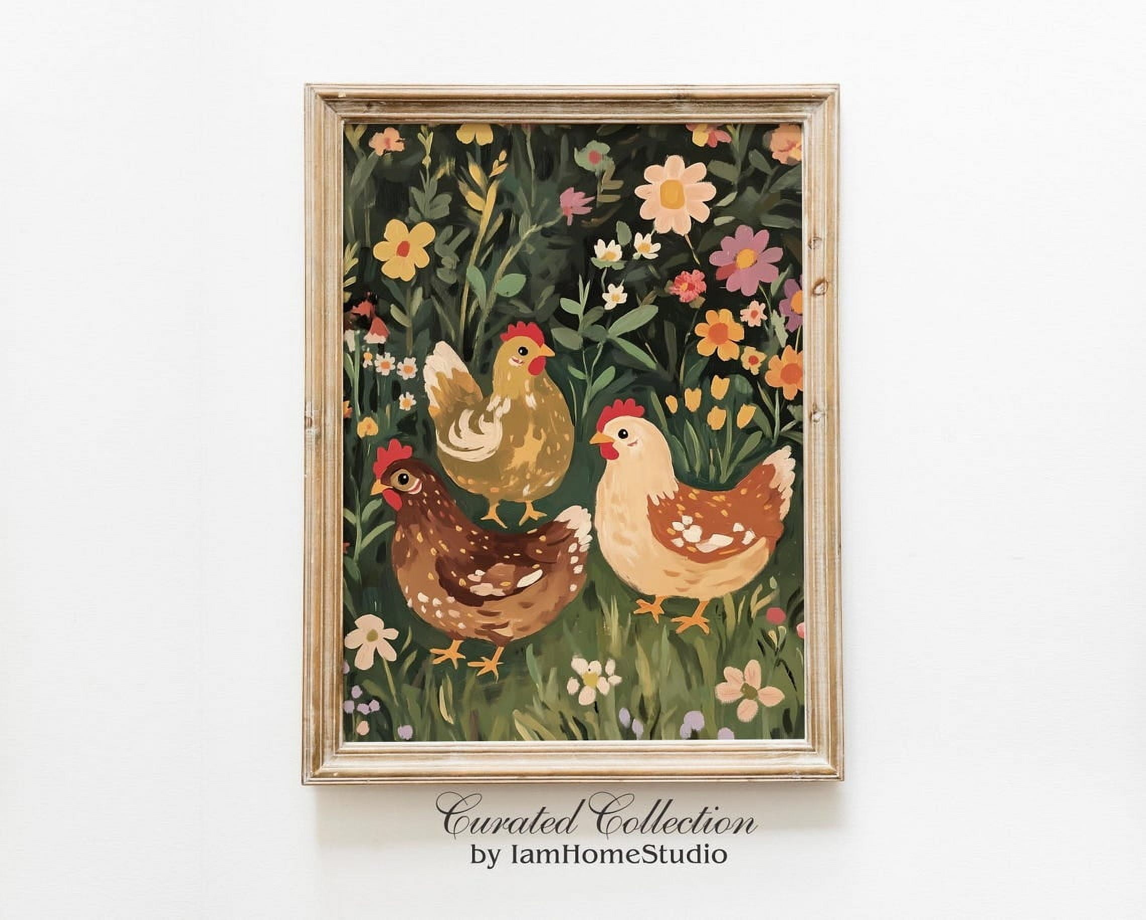 DOPAPRINT Farm Nursery Chicken Print, Rustic Hens Painting, Country ...