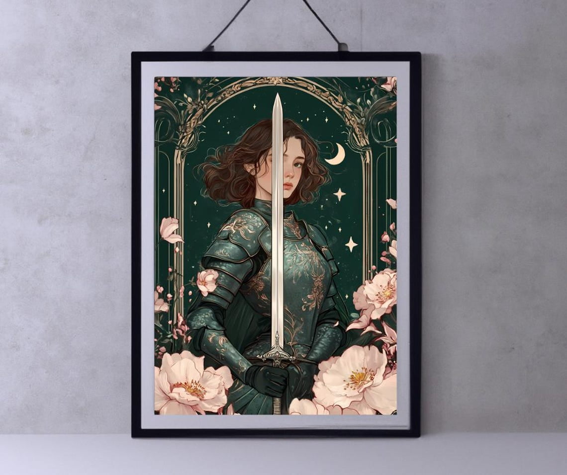 DOPAPRINT Female Medieval Knight Tapestry Style Art Mythical Celestial Fantasy Poster Whimsical ...
