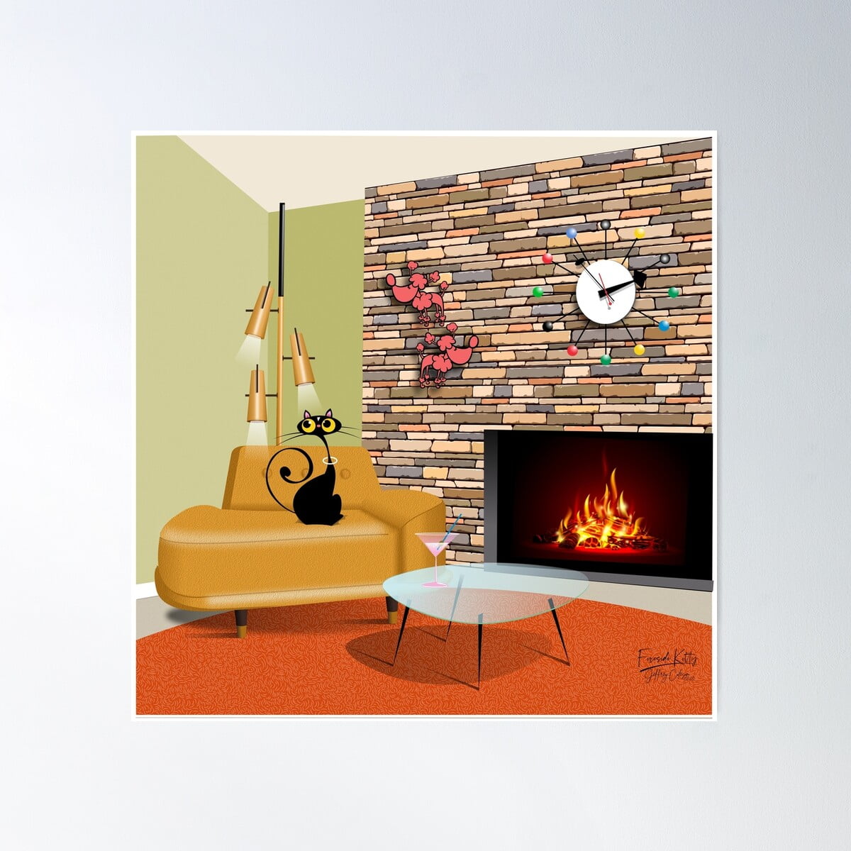 DOPAPRINT Fireside Kitty Poster Wall Art, Modern Wall Decor For Living Room Bedroom NO FRAMED ...