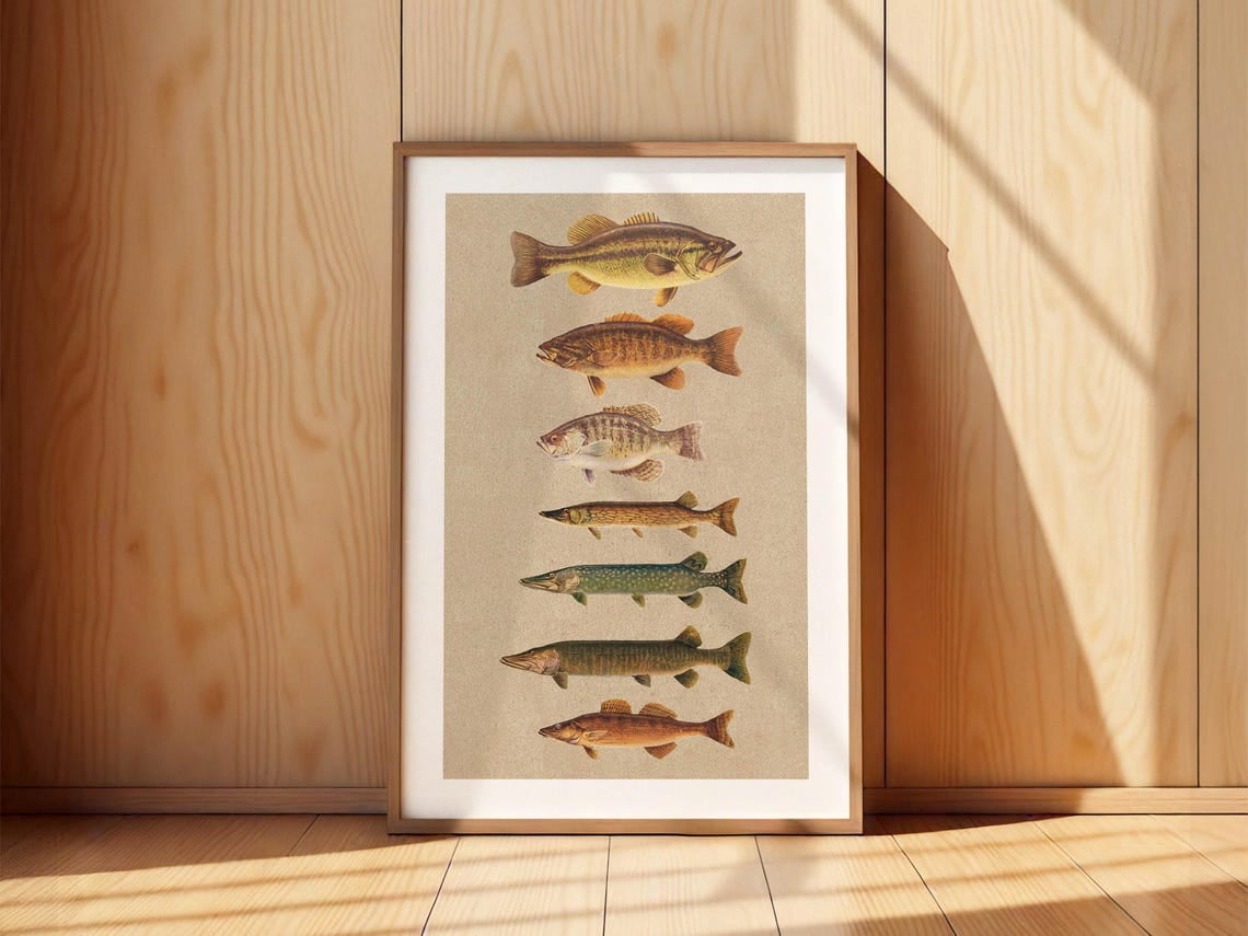 DOPAPRINT Fishing Art Retro Fish Print Gift For Fisherman Outdoors Art ...