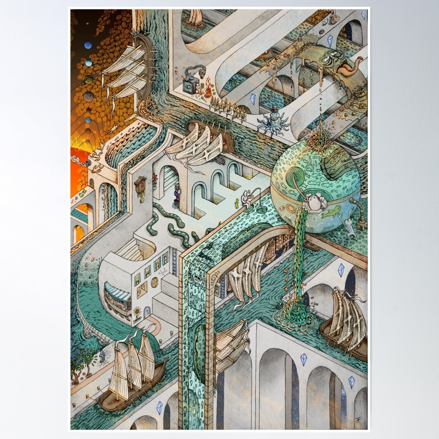 DOPAPRINT Fishing For Escher Poster Wall Art, Modern Wall Decor NO ...