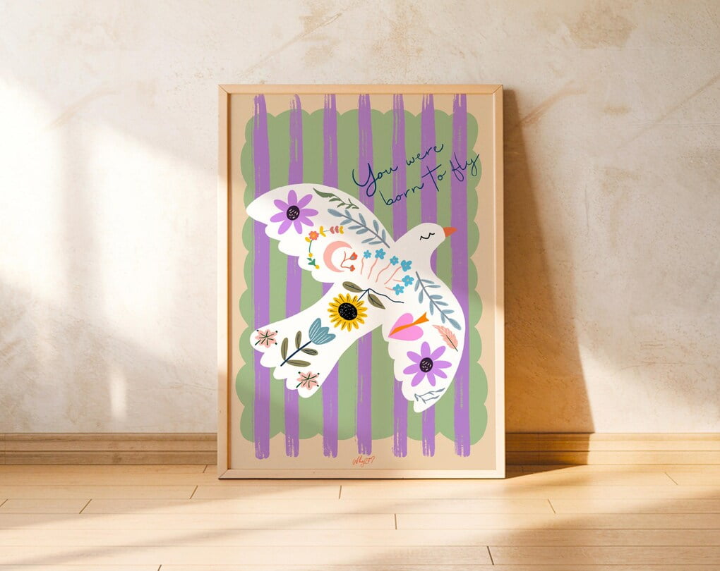 DOPAPRINT Floral Dove Printable Poster Boho Bird Wall Art For Kids Room ...