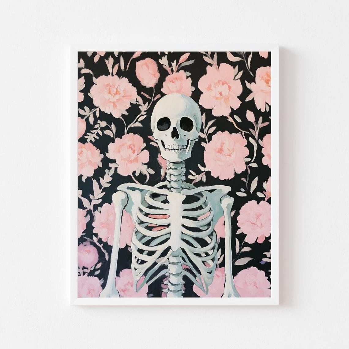 DOPAPRINT Floral Skeleton Painting Pink Wall Art Print Spooky Cute ...